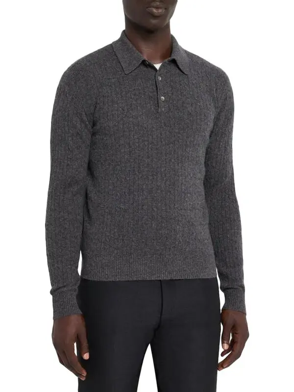 Neiman Marcus Apos;s Cashmere Slim Rib-knit Polo Sweater - Shield