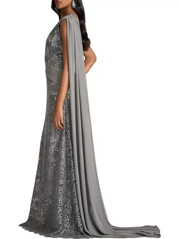 Tadashi Shoji Draped One-shoulder Sequin Gown - Mist
