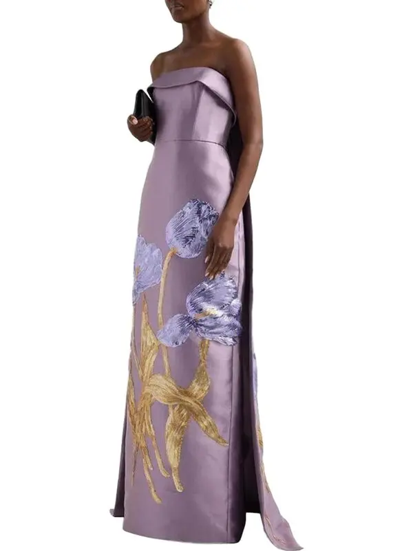Amsale Tulip Watteau Column Gown - Violet