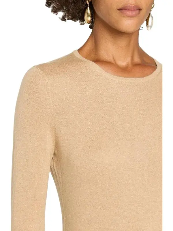 Neiman Marcus Superfine Cashmere Crewneck Sweater - Camel