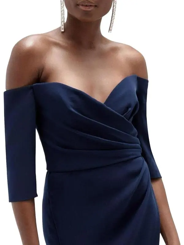 Amsale Stretch Crepe Off-the-shoulder Gown - Navy