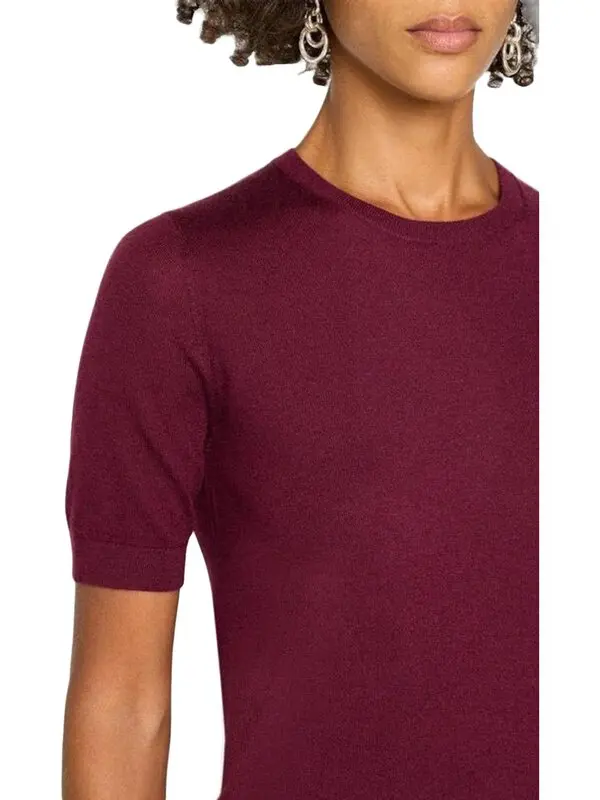 Neiman Marcus Superfine Cashmere Short-sleeve Sweater - Bordeux