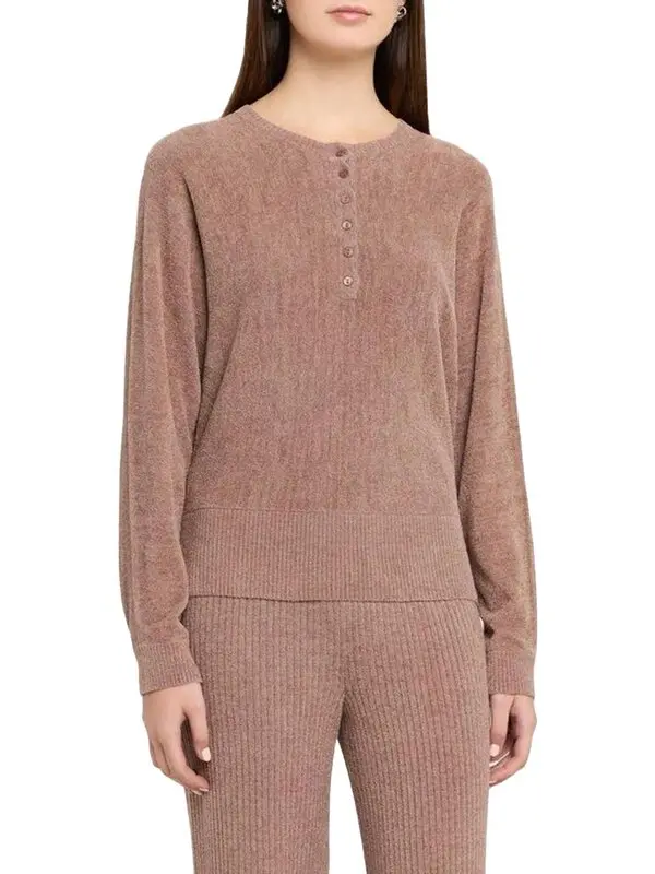 Barefoot Dreams Cozychic Ultra Lite Scalloped Henley Pullover - Sable