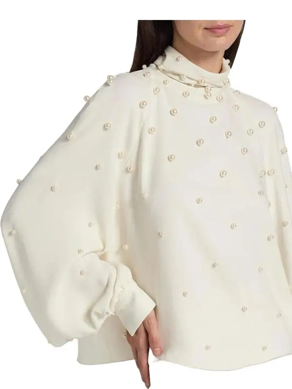 Oscar De La Renta Pearly Beaded Silk Georgette Balloon-sleeve Blouse - Ivory