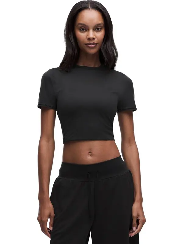 Lululemon Wundermost Ultra-soft Nulu Crewneck Cropped T-shirt - Black
