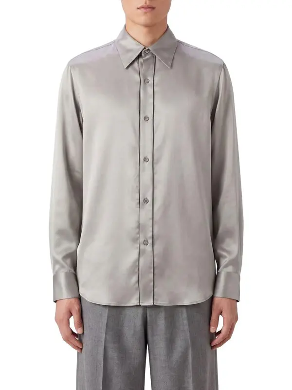 Dries Van Noten Classic Silk Shirt With French Collar And Curved Hem - Mint