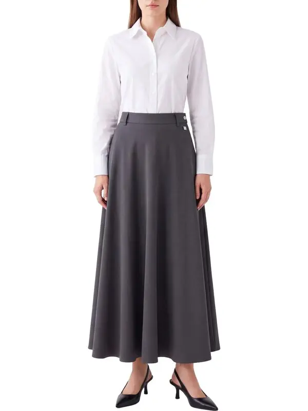 Herno High-waisted Flared Crêpe Midi Skirt With Belt Loops - Grey