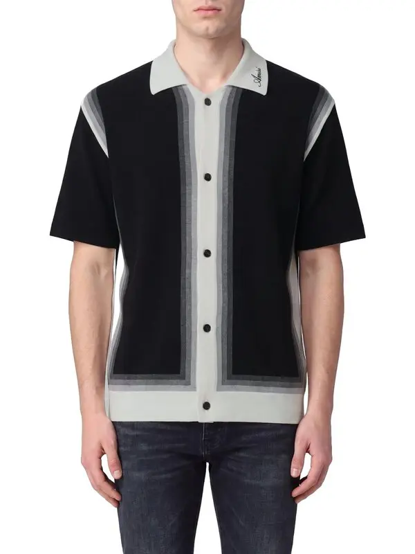 Amiri Short-sleeved Knit Wool Shirt With Abstract Pattern - Black