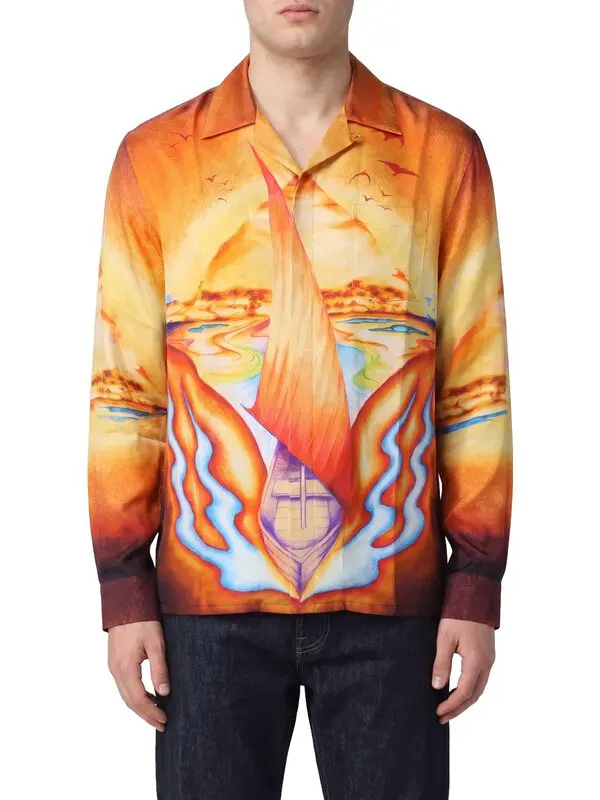 Casablanca Long-sleeved Silk Shirt With All-over Graphic Print - Fa01
