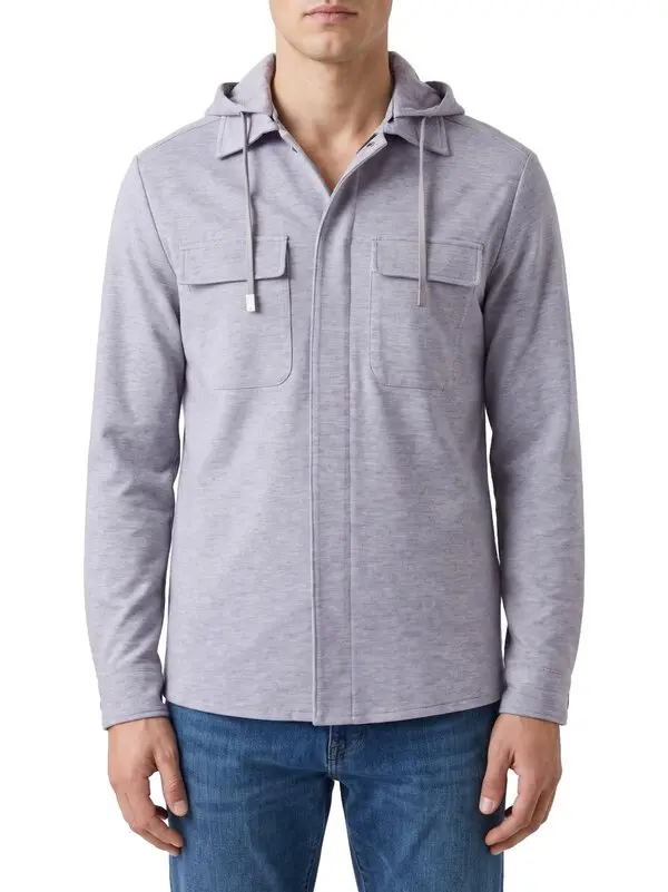 Eleventy Wool And Cashmere Blend Shacket With Hood And Drawstring - Grey