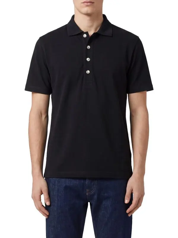 Eleventy Short-sleeved Cotton Polo Shirt With Ribbed Collar And Placket - Black