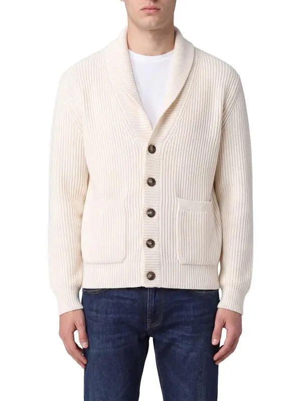 Eleventy Shawl-collar Wool Cardigan With Patch Pockets - Ivory