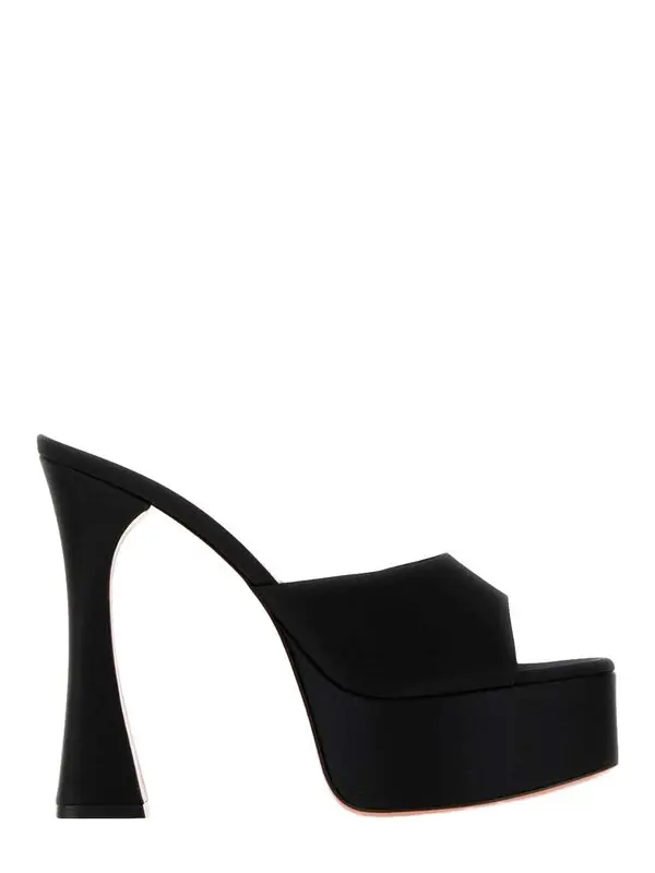 Amina Muaddi Dalida Satin Platform Mules With Spool Heel - Black