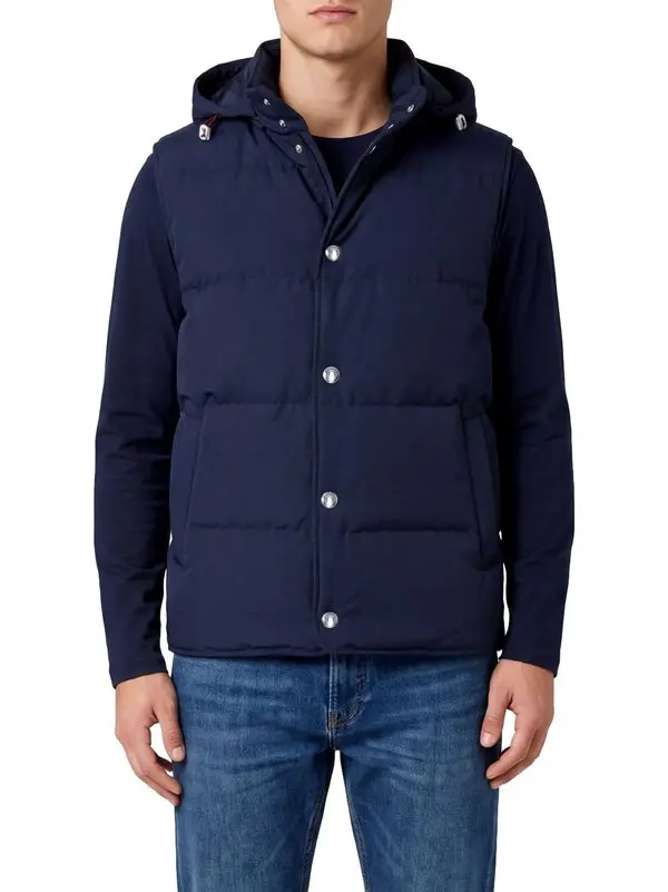 Eleventy Padded Wool Blend Gilet With Hood And Snap Closure - Blue