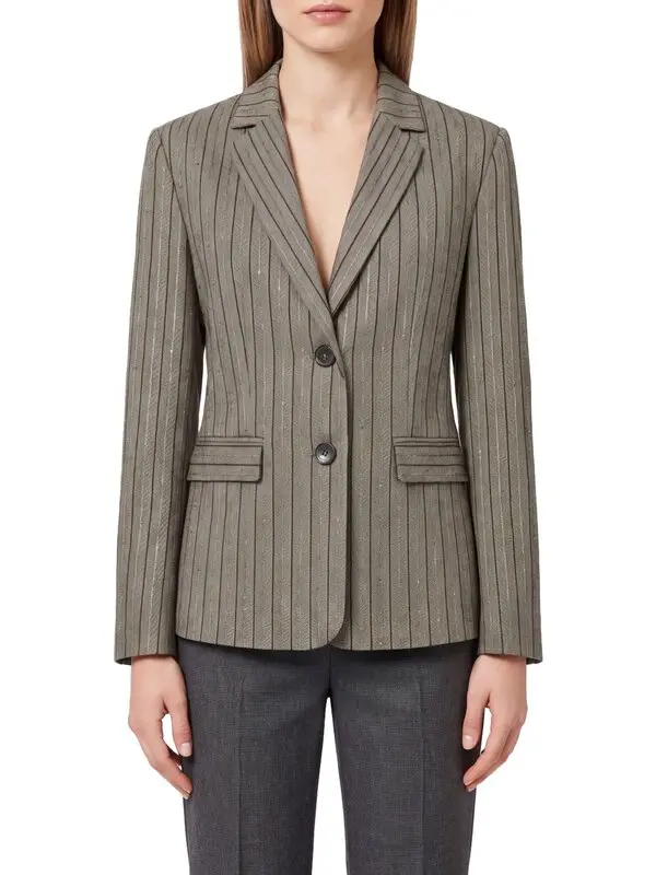 TWINSET Pinstriped Cropped Blazer In Cotton Blend With Sequins - Ivory