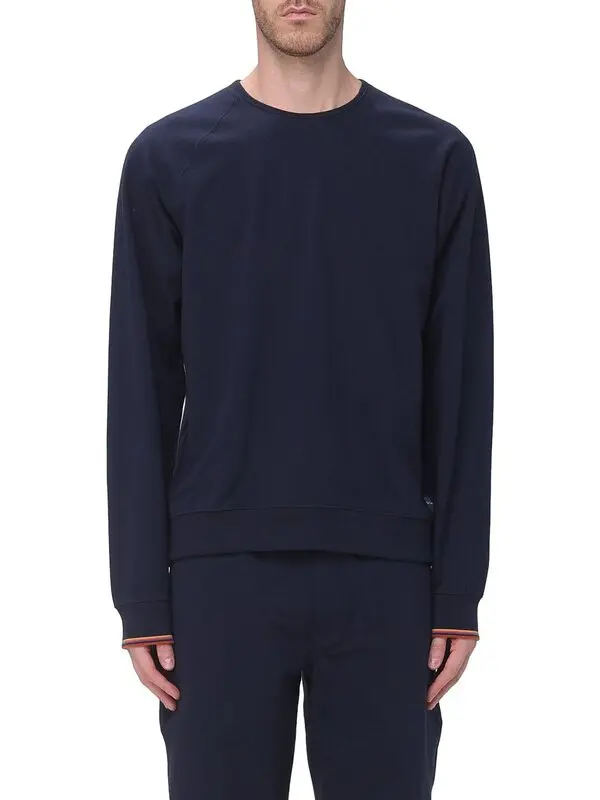Paul Smith Cotton Crewneck Jumper With Long Sleeves And Ribbed Trims - Navy