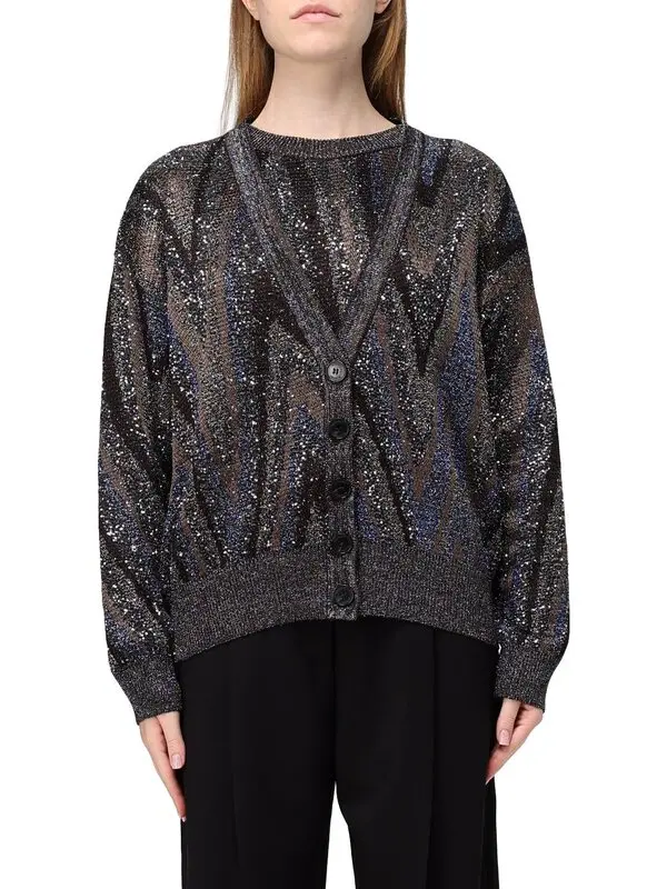 Missoni Zig-zag Lurex Cardigan With A V-neck And Button Closure - Navy