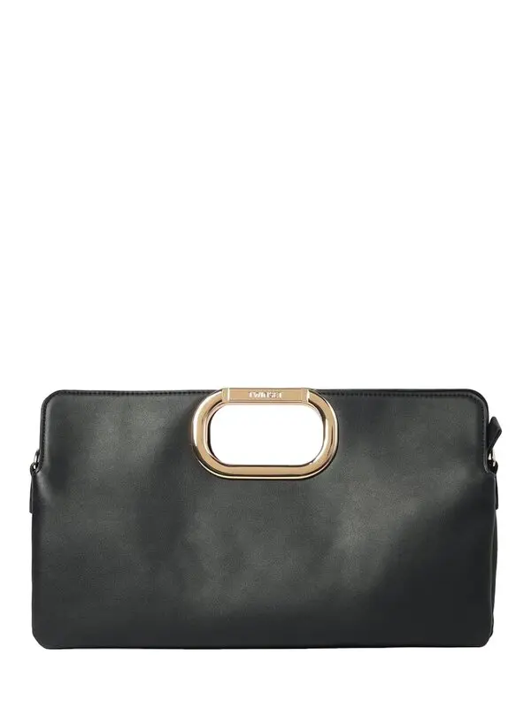 TWINSET Faux Leather Clutch With Rigid Handle And Shoulder Strap - Black