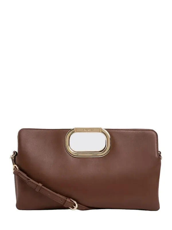 TWINSET Faux Leather Clutch With Rigid Handle And Shoulder Strap - Brown