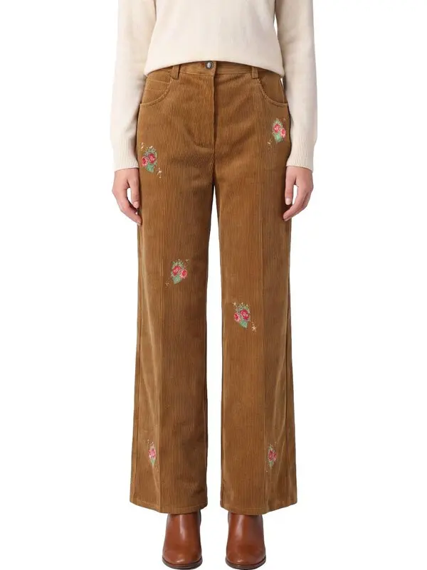 FORTE_FORTE High-waisted Wide Leg Embroidered Cotton Velvet Trousers - Camel