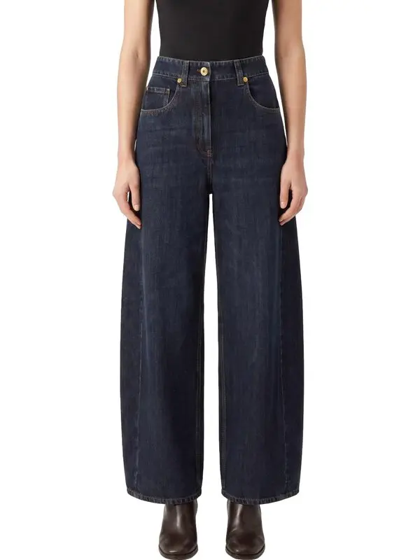 Brunello Cucinelli High-waisted Baggy Cotton Denim Jeans With Monili - Blue