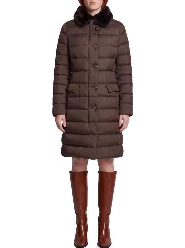 MOORER Vetiver-s3 Long Technical Fabric Down Jacket With Fur Collar - Brown