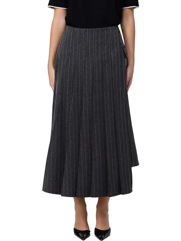 Karl Lagerfeld High-waisted Asymmetrical Pinstripe Midi Skirt With Rhinestones - Grey