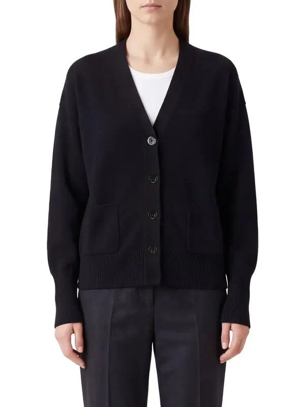 SEMICOUTURE Esther Wool Cardigan With V-neck And Patch Pockets - Black