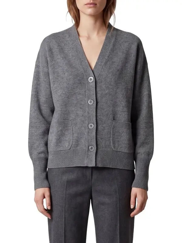 SEMICOUTURE Esther Wool Cardigan With V-neck And Patch Pockets - Grey