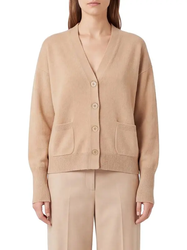 SEMICOUTURE Esther Wool Cardigan With V-neck And Patch Pockets - Nude