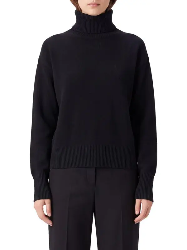 SEMICOUTURE Wool And Cashmere Blend Turtleneck Jumper With Ribbed Trim - Black