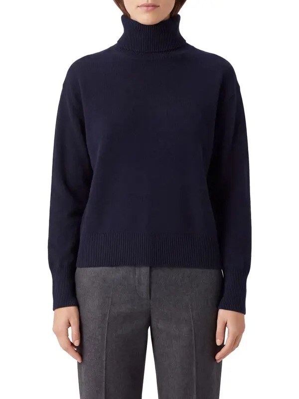 SEMICOUTURE Wool And Cashmere Blend Turtleneck Jumper With Ribbed Trim - Blue