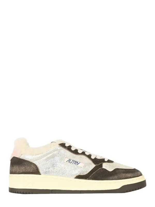 AUTRY Medalist Low Leather Sneakers With Shearling Lining And Suede Details - Silver