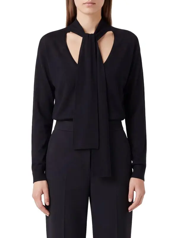 ROBERTO COLLINA Wool Jumper With V-neck And Scarf Collar - Black
