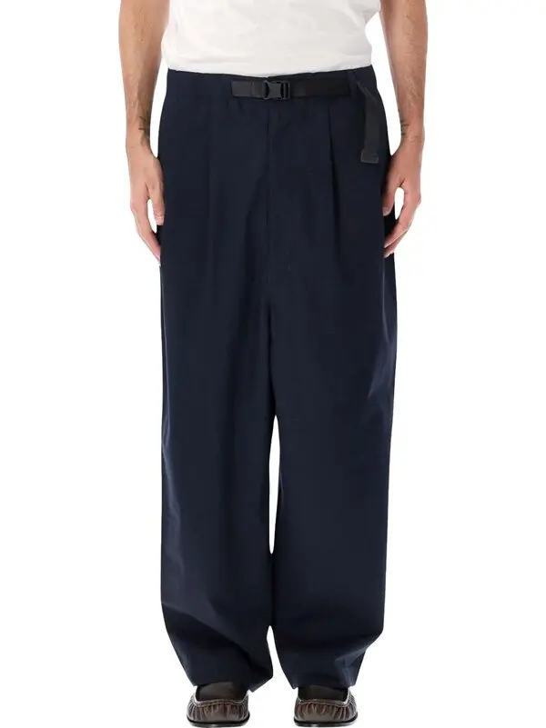 Comme Des Garçons Wide Leg Cotton Trousers With Pleats And Drawstring - Blue