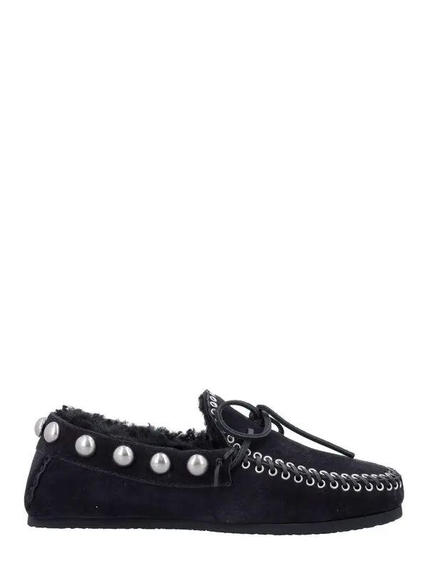 Isabel Marant Étoile Studded Shearling Moccasin Flats - Faded Black