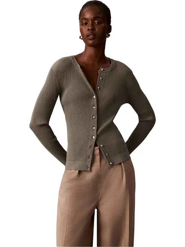 Calvin Klein Ribbed Button-front Cardigan - Iron