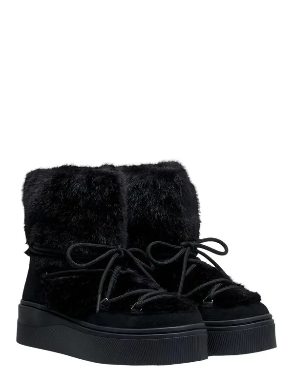 Hugo Platform Boots With Faux-fur Uppers - Black