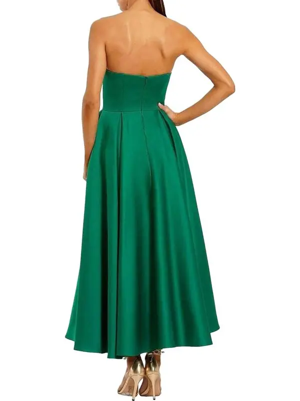 Mac Duggal Rosette-embellished Strapless Satin Midi Dress - Emerald