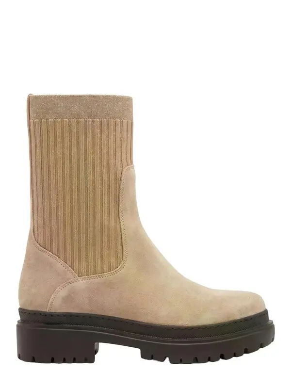 Peserico Ribbed-knit Panelled Ankle Boots - Neutrals