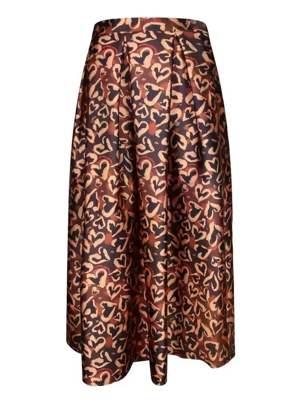 ALESSANDRO ENRIQUEZ Heart-print Pleated Maxi Skirt - Brown