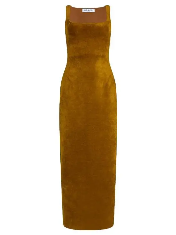 Alaïa Tailored Velvet Sheath Dress - Ocre