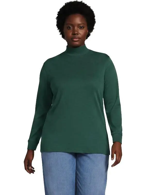LANDS' END Relaxed Cotton Long Sleeve Mock Turtleneck - Pine