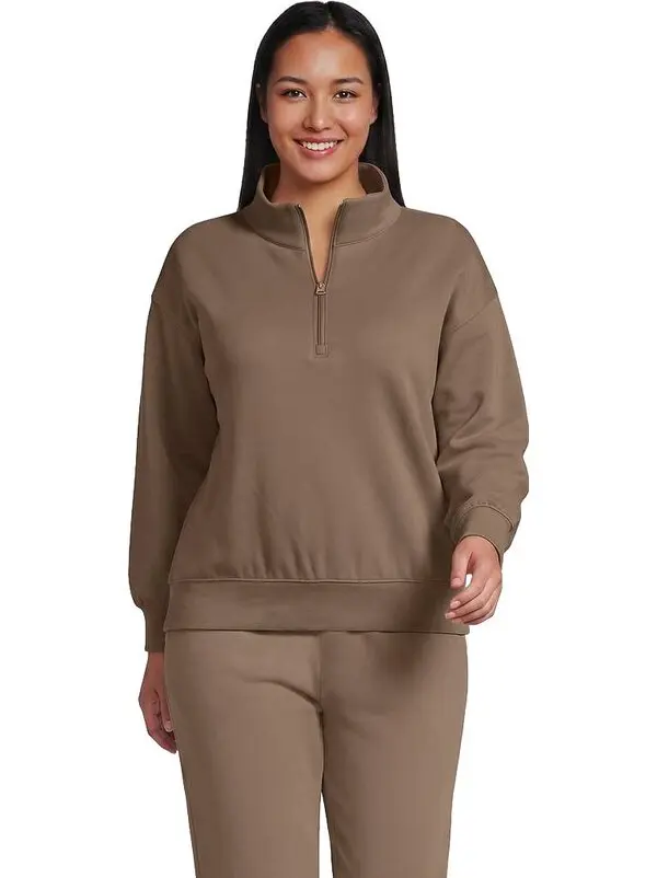 LANDS' END Serious Sweats Relaxed Quarter Zip Pullover Sweatshirt - Cocoa