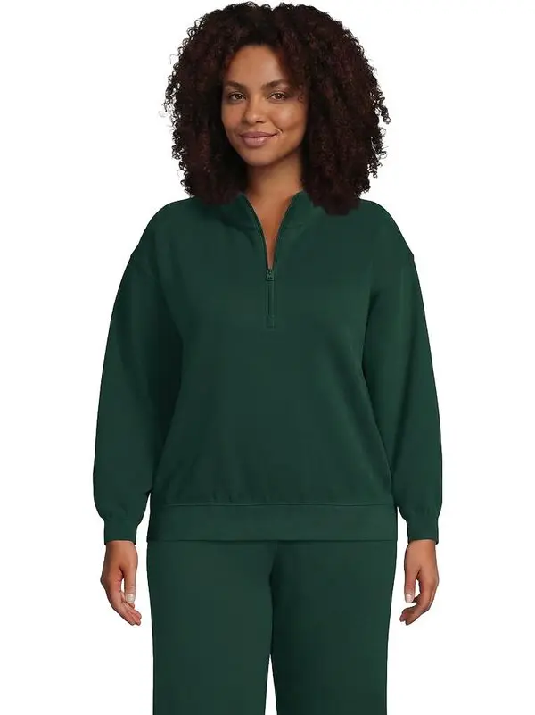 LANDS' END Serious Sweats Relaxed Quarter Zip Pullover Sweatshirt - Pine