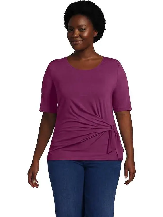LANDS' END Lightweight Jersey Tie Front Top - Light Raspberry