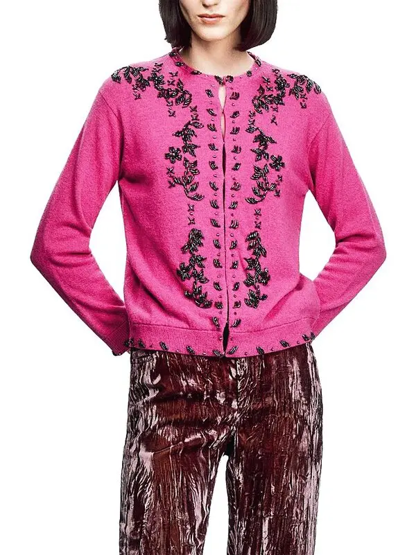 Anna Sui Beaded Knit Cardigan - Raspberry