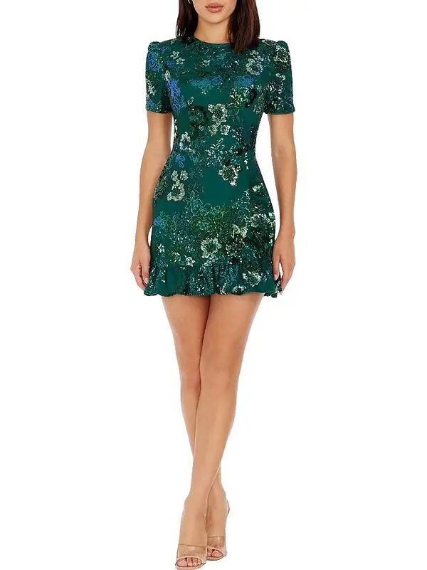 Dress The Population Brittany Floral Sequin Mini Dress - Deep Emerald Multi