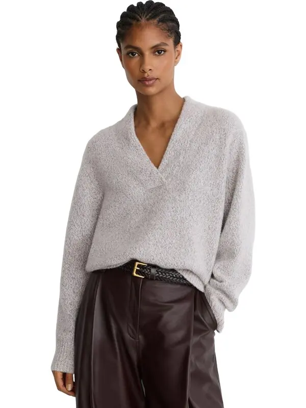 REISS Nova Cashmere-blend Bouclé V-neck Jumper - Grey