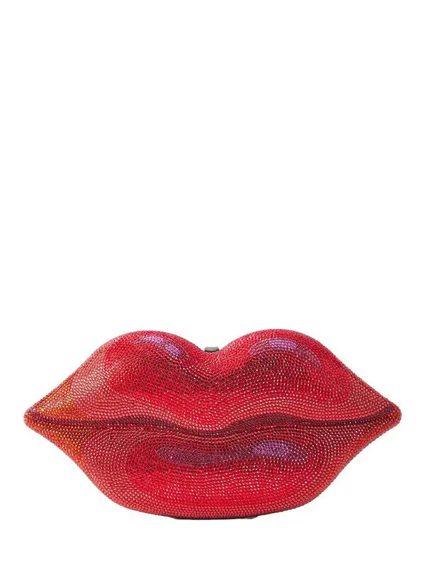 Judith Leiber Hot Lips Crystal-embellished Silver-tone Clutch - Red